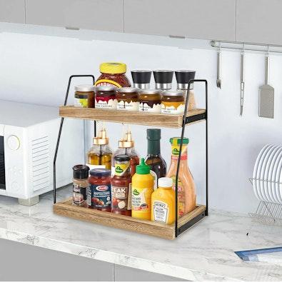 2-Tier Wooden Coffee Station Rack Organizer - isubscribe